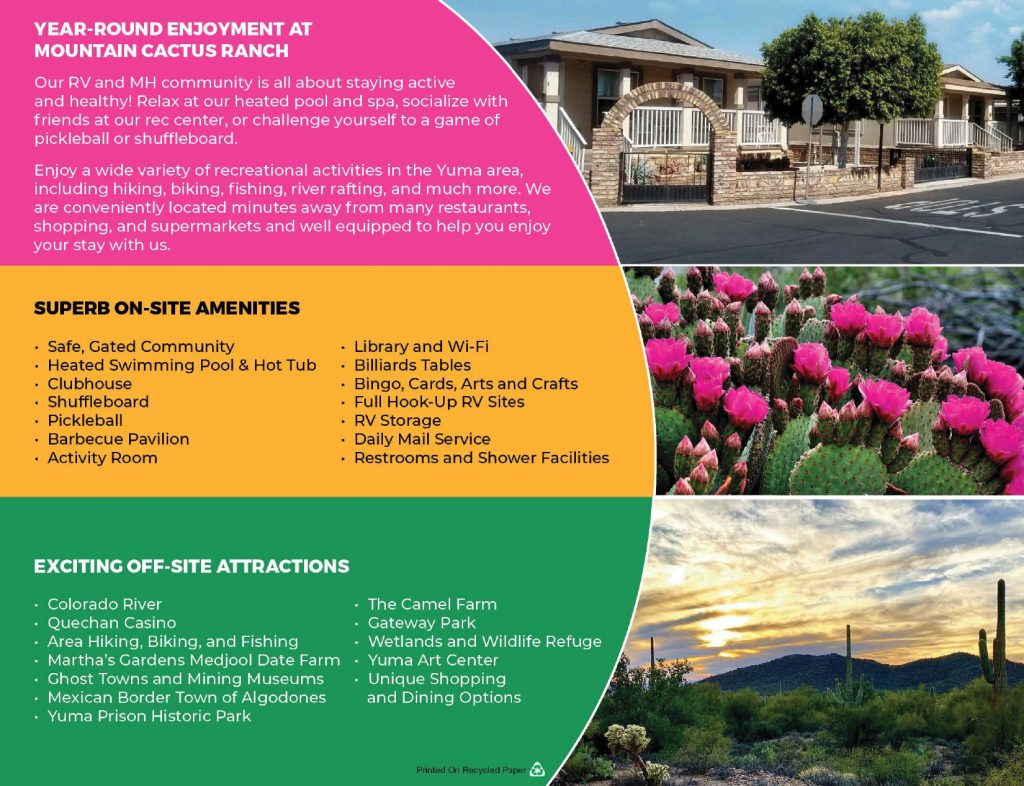 Park Map & Guest Guide For Mountain Cactus Ranch Yuma Arizona